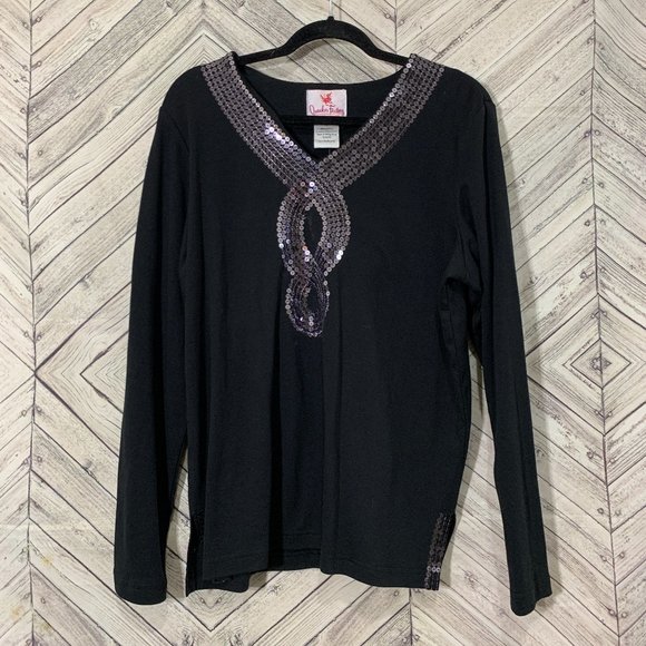 Quacker Factory | Tops | Nwt Quacker Factory L Black Embellished ...